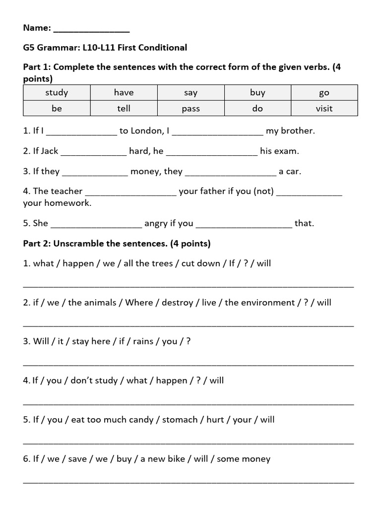 G5 LA Quiz L10 and L11 First Conditional | PDF | Linguistic Morphology | Language Mechanics