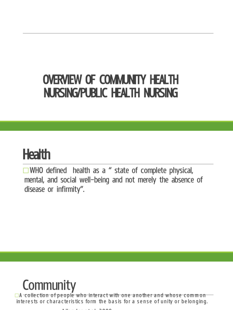 Community Health Nursing Overview | PDF | Public Health | Health ...