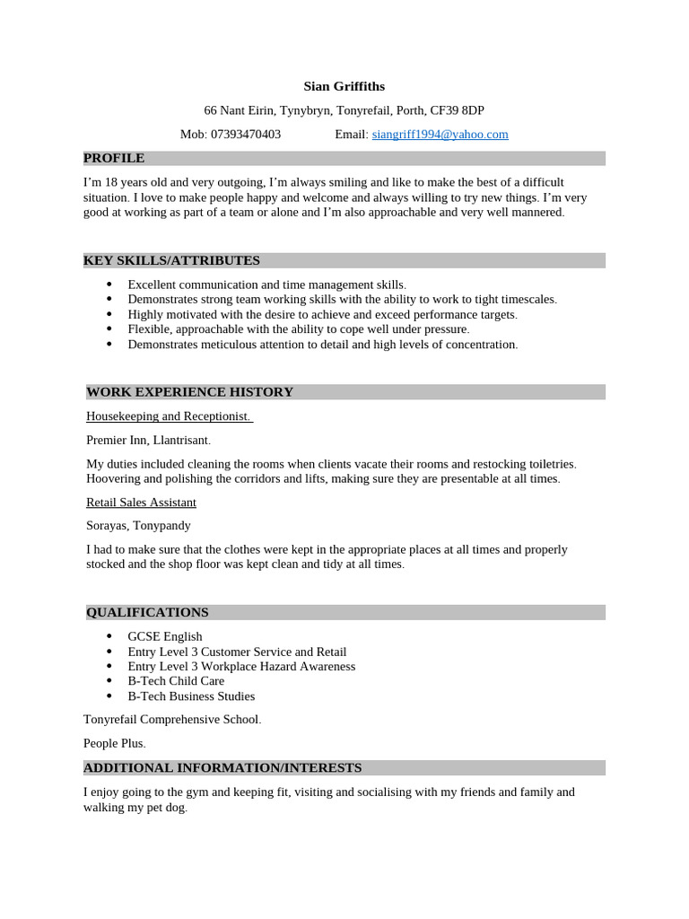 Sian Griffiths CV | PDF