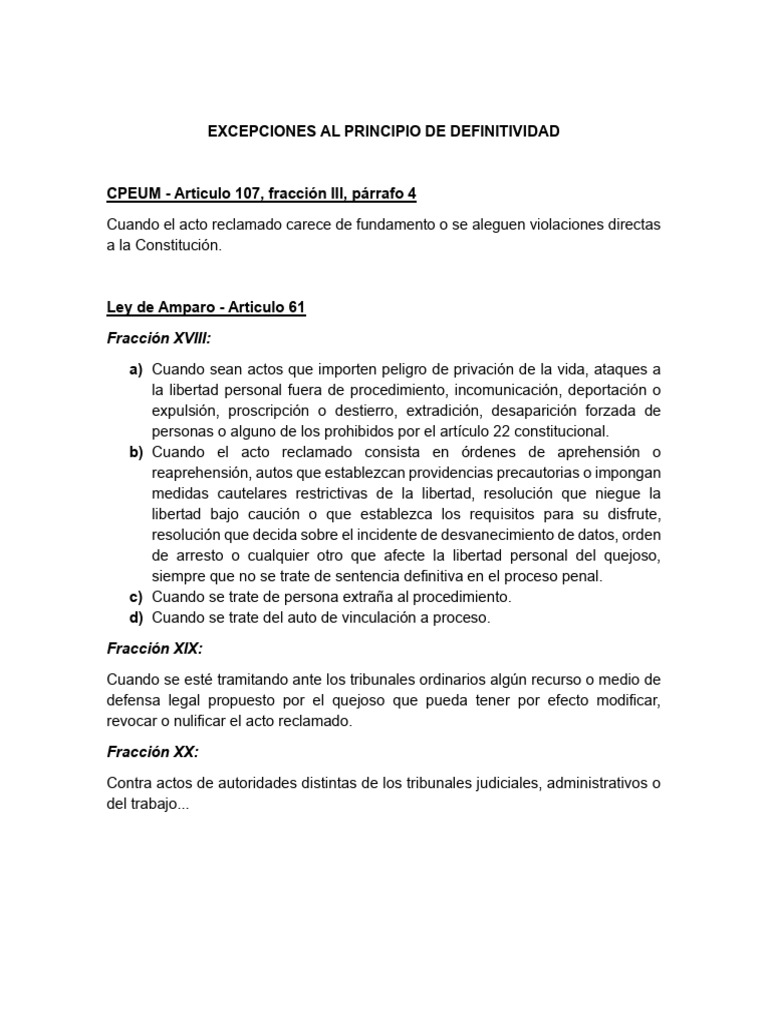 Excepciones Al Principio de Definitividad | PDF