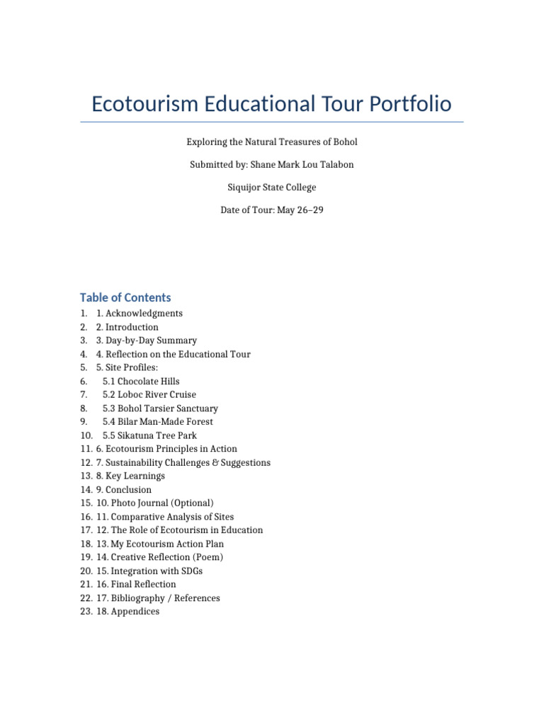 Ecotourism Tour Portfolio Siquijor | PDF | Tourism | Sustainability