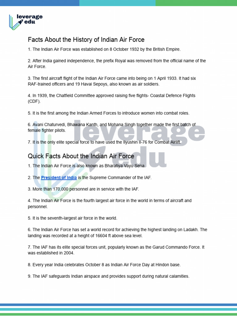 Facts About The History of Indian Air Force | PDF | Military Aviation | Aviation