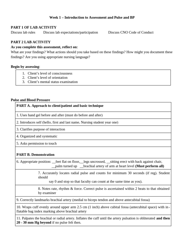NSE 103 Week 1 Lab Activity | PDF | Pulse | Blood Pressure
