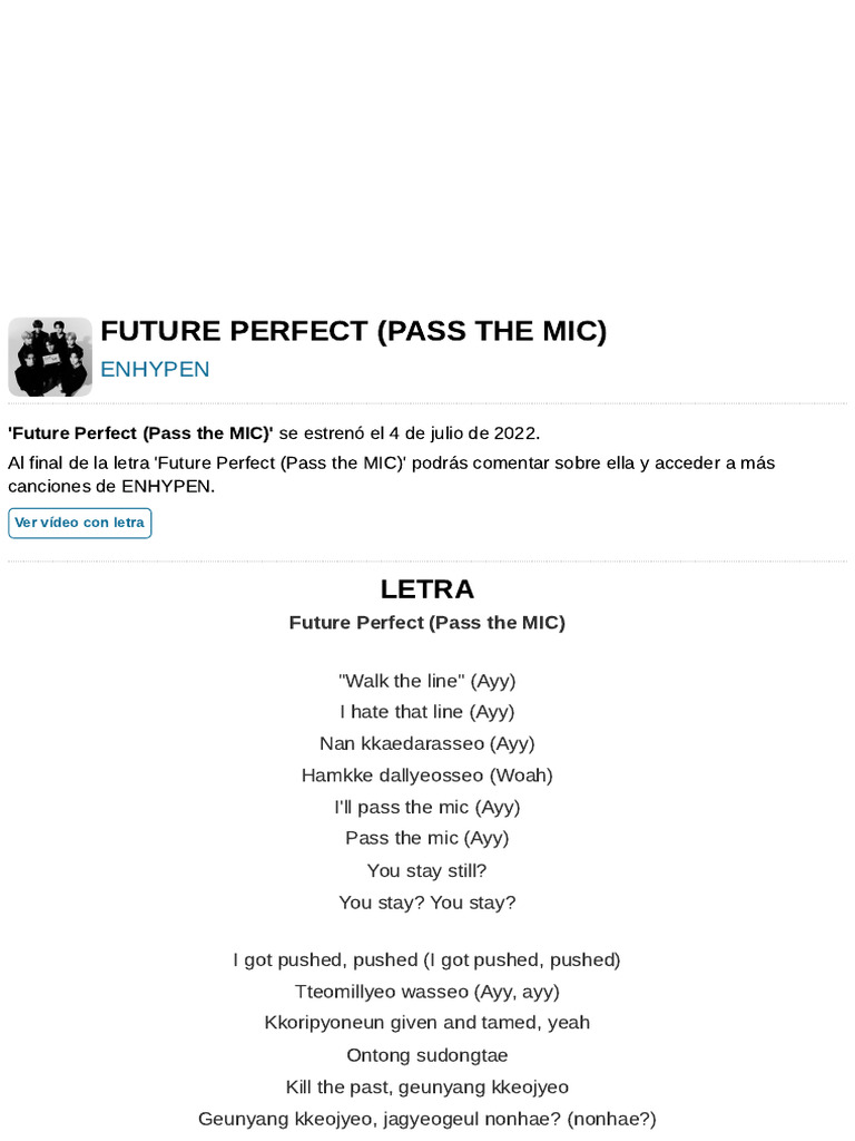 Future Perfect (Pass The MIC) - Letra - EnHYPEN | PDF | Grabación de sonido