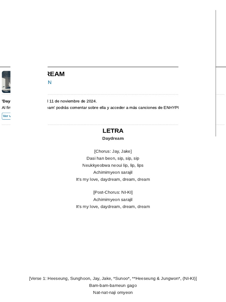 Daydream - Letra - EnHYPEN | PDF
