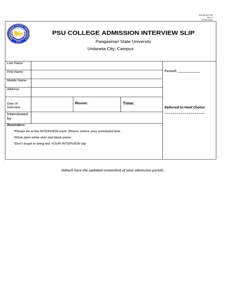 Psu College Interview Slip | PDF