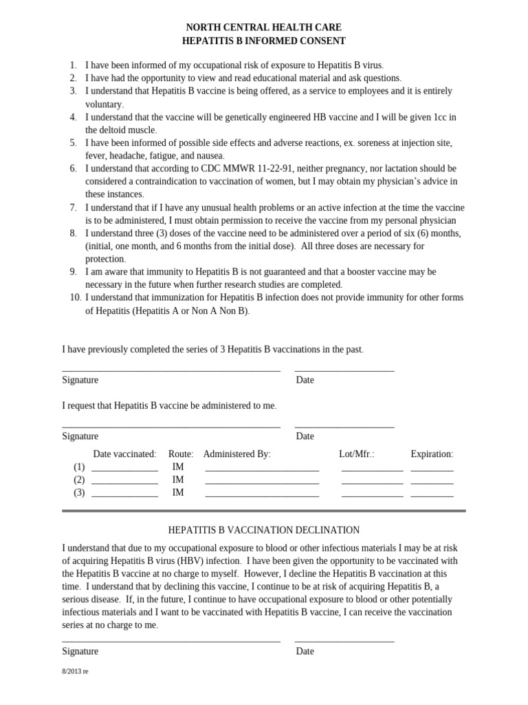 Hepatitis B Informed Consent Form | PDF | Hepatitis B | Hepatitis