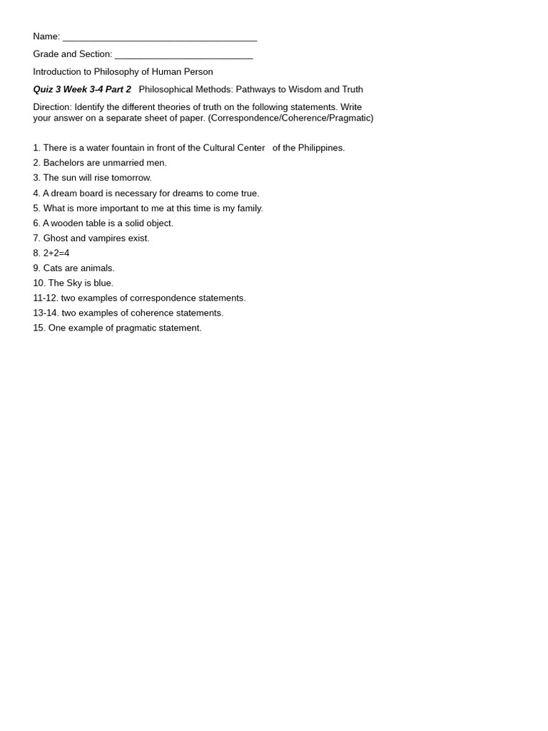 Quiz 3 Intro To Philosophy WEEK 4 | PDF