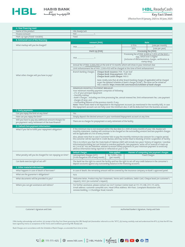 Key Fact Sheet English Jan Jun 2025 | PDF | Banks | Credit