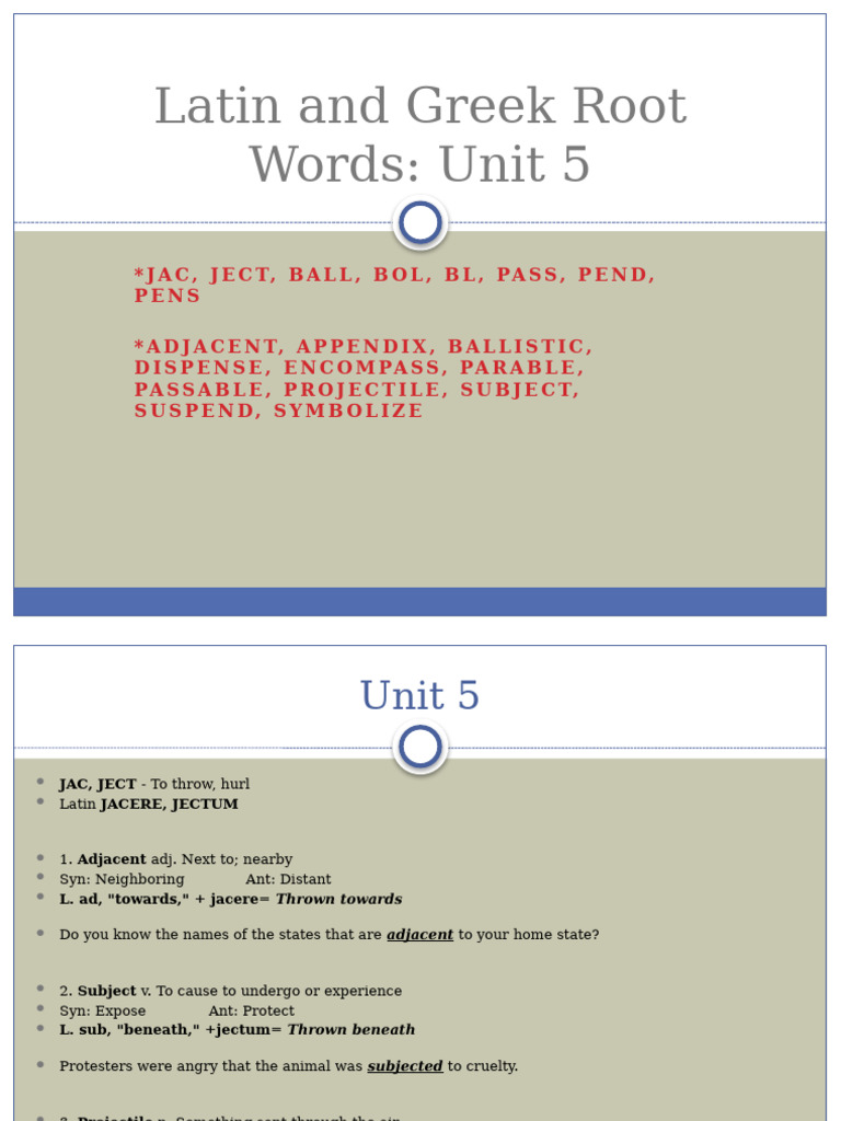 Latin and Greek Roots: Unit 5 Vocabulary | PDF
