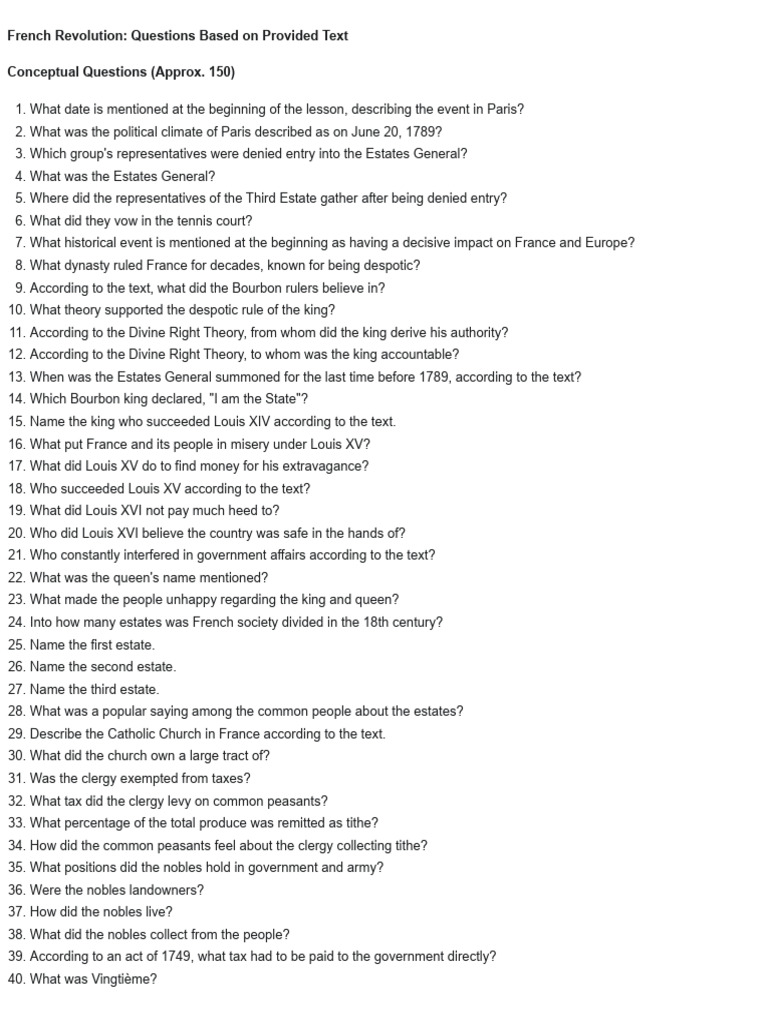 Class 10 French Revolution MCQs | PDF | French Revolution | Taxes