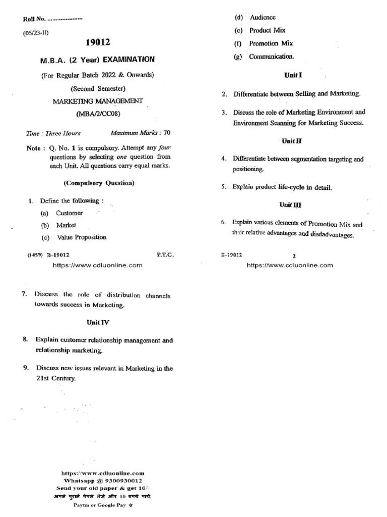 Mba 2 Sem Marketing Management 19012 May 2023 | PDF