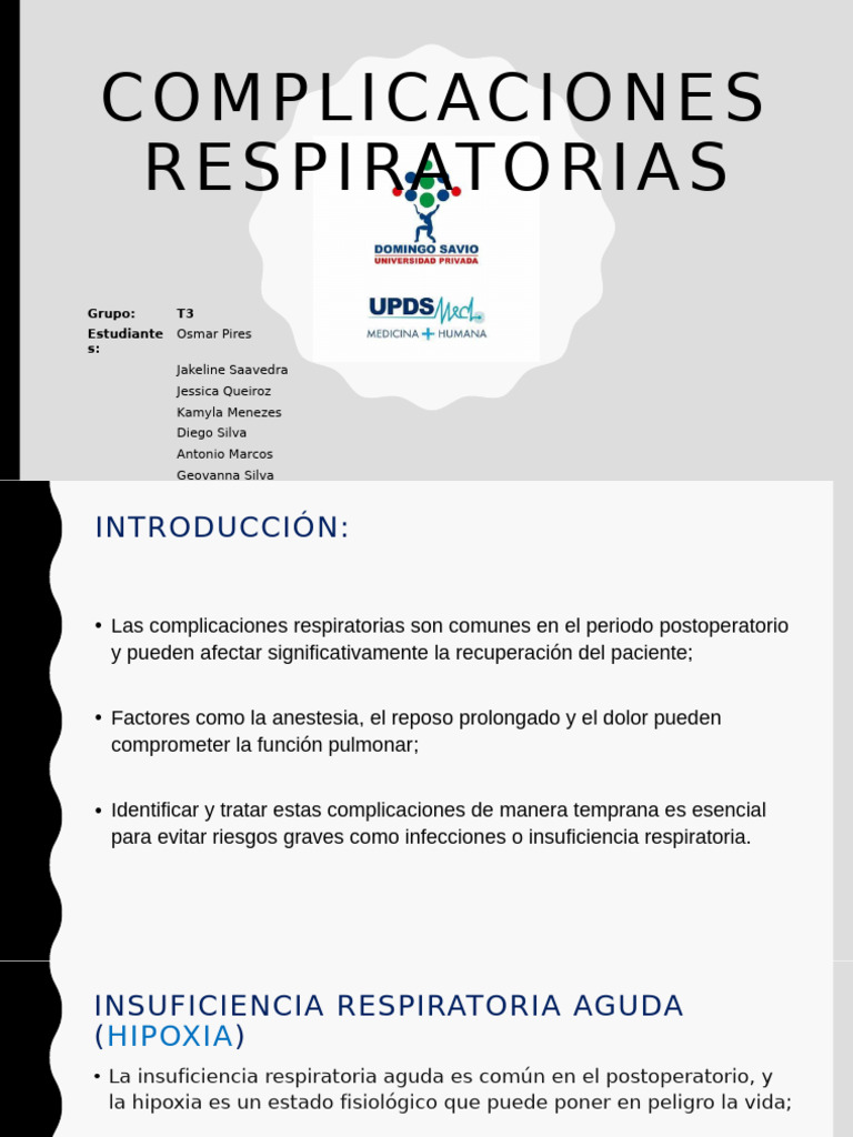 Complicaciones Respiratorias Postoperatorias | PDF | Edema | Tos