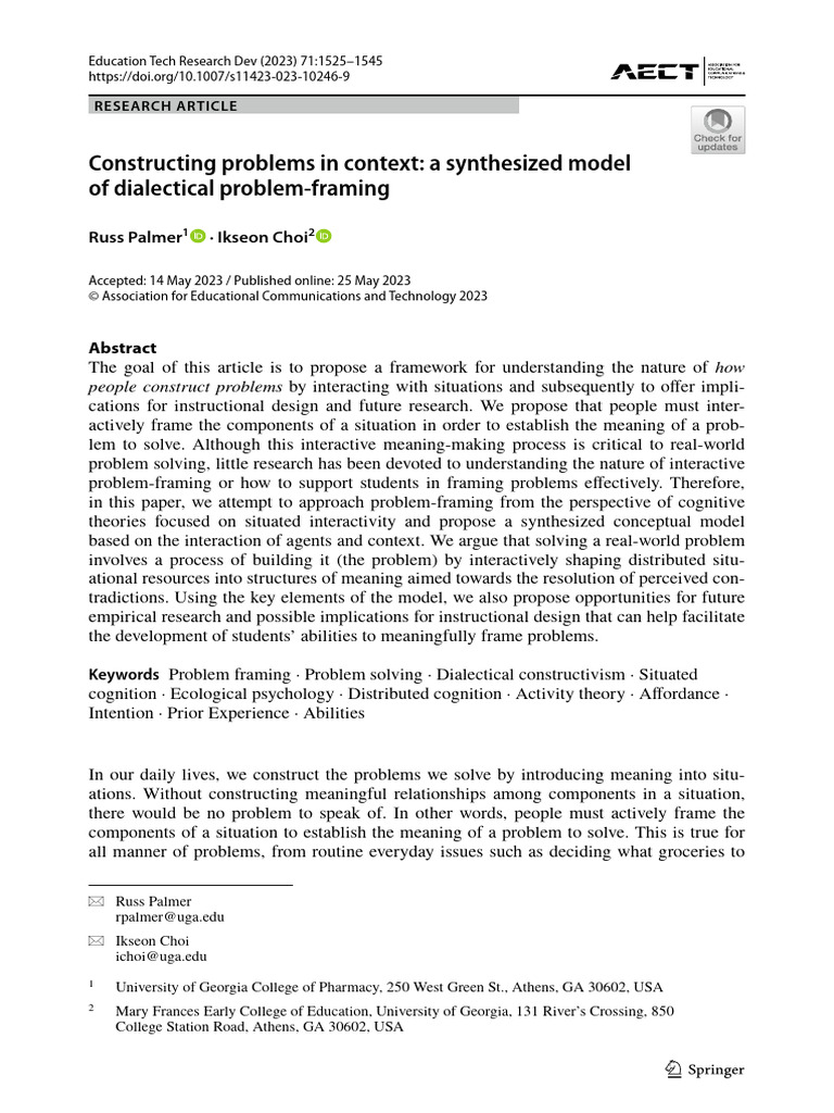 Constructing Problems in Context A Synthesized Model of Dialectical Problem-Framing | PDF ...