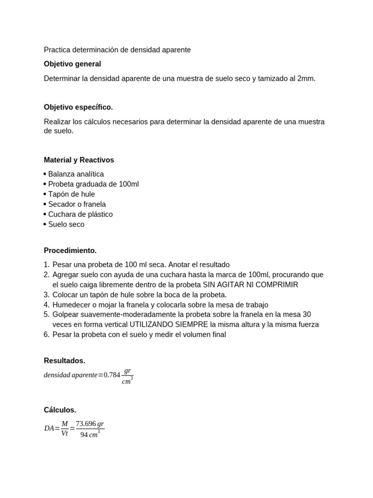 Practica Determinación de Densidad Aparente-1 | PDF | Suelo | Densidad