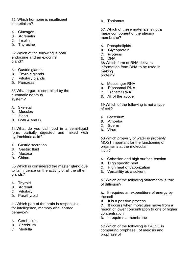 Biology Quiz: Hormones and Functions | PDF | Pancreas | Biology