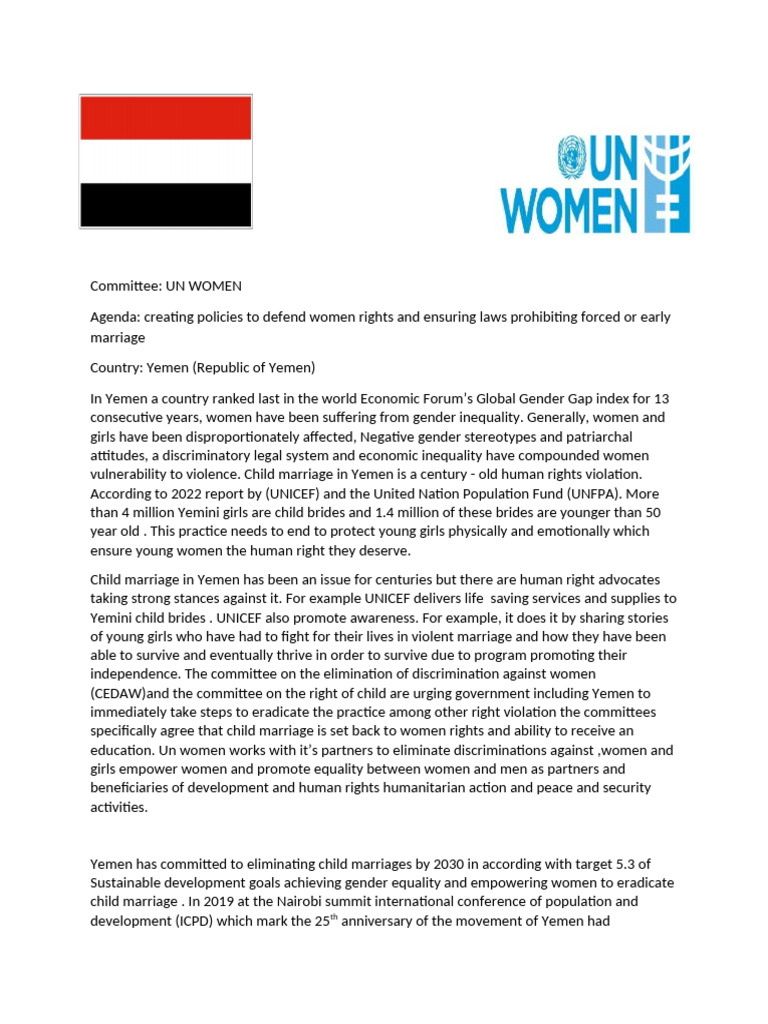 Position Paper (Yemen) Tej Joshi | PDF | Gender Studies | Gender Equality