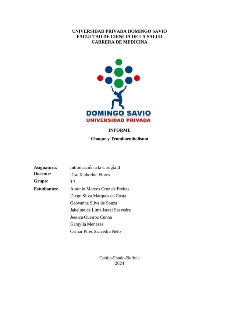 Informe Choque e Tromboembolismo | PDF | Choque (circulatorio ...