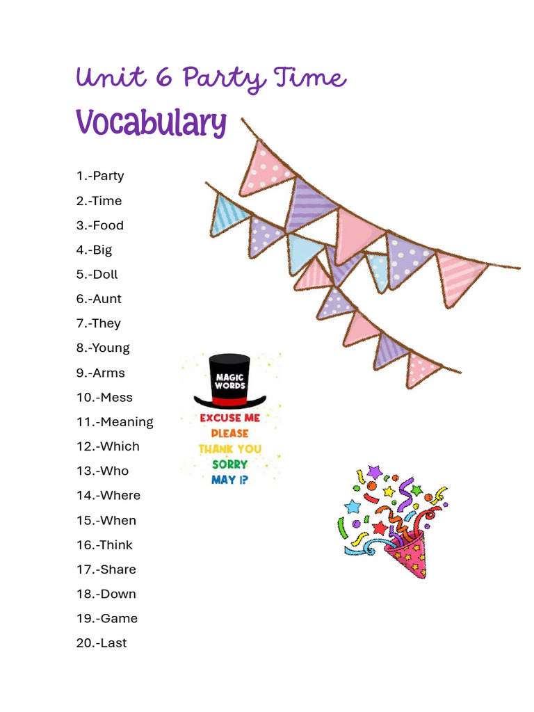 Party Time Vocabulary List | PDF
