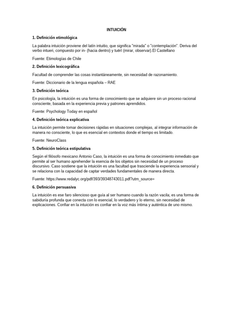 Definición y Perspectivas de la Intuición | PDF | Intuición | Antropología
