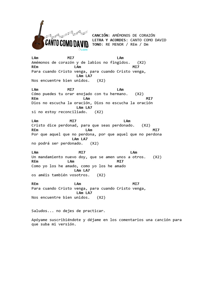 Amémonos de Corazón - Letra y Acordes (Tutorial Guitarra) #47 | PDF