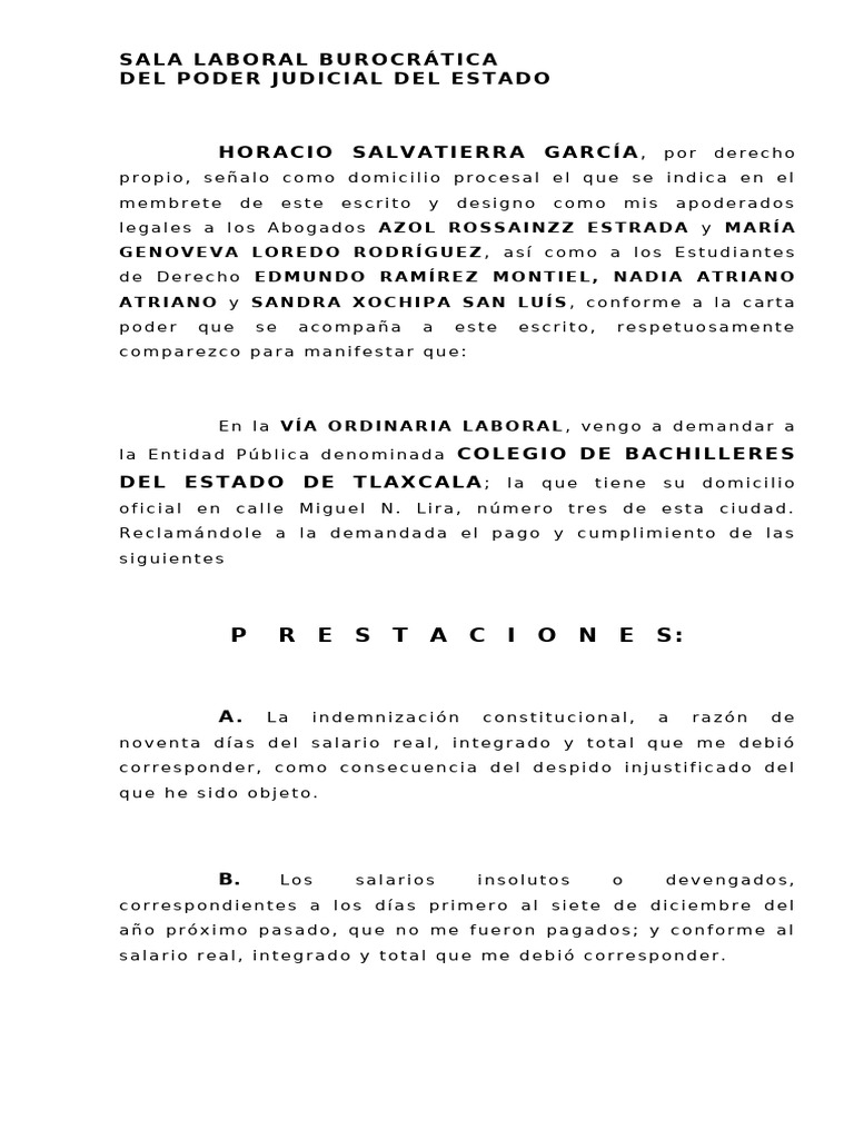Demanda Laboral Horacio | PDF | Derecho laboral | Judicaturas