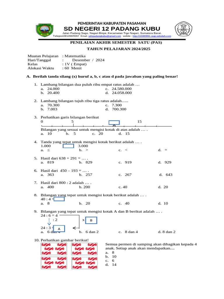 Soal STS 1 MTK Kelas 4 | PDF