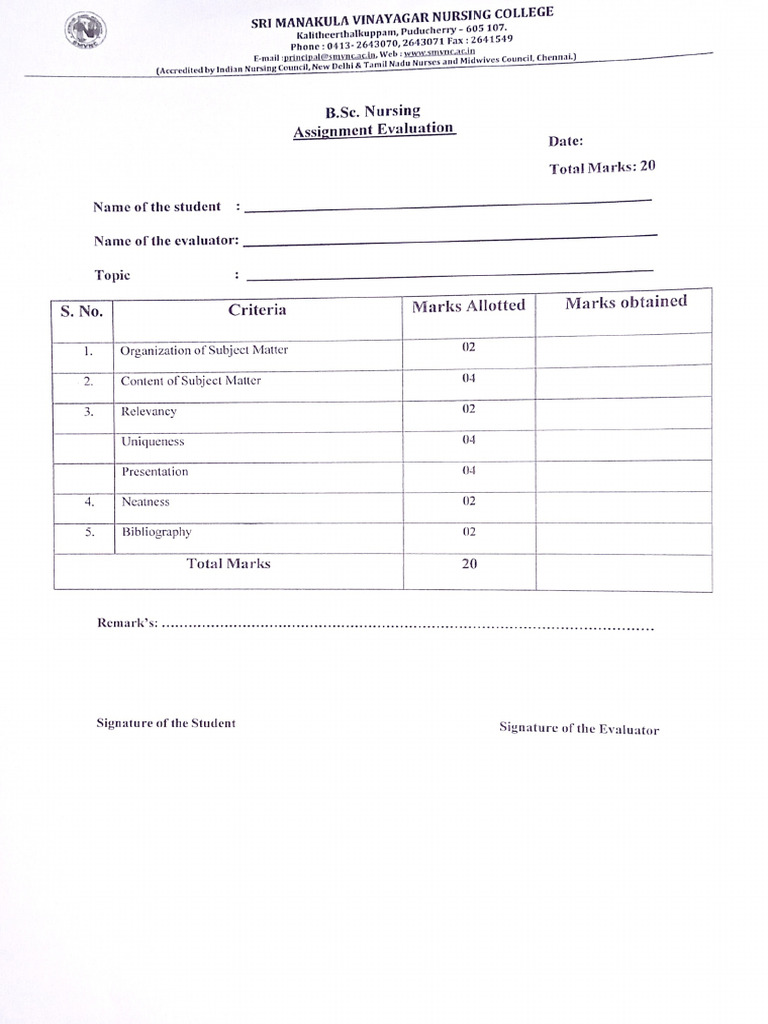 Assignment Evaluation Form | PDF