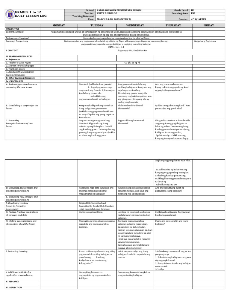 DLL - Esp 3 - Q4 - W7 | PDF