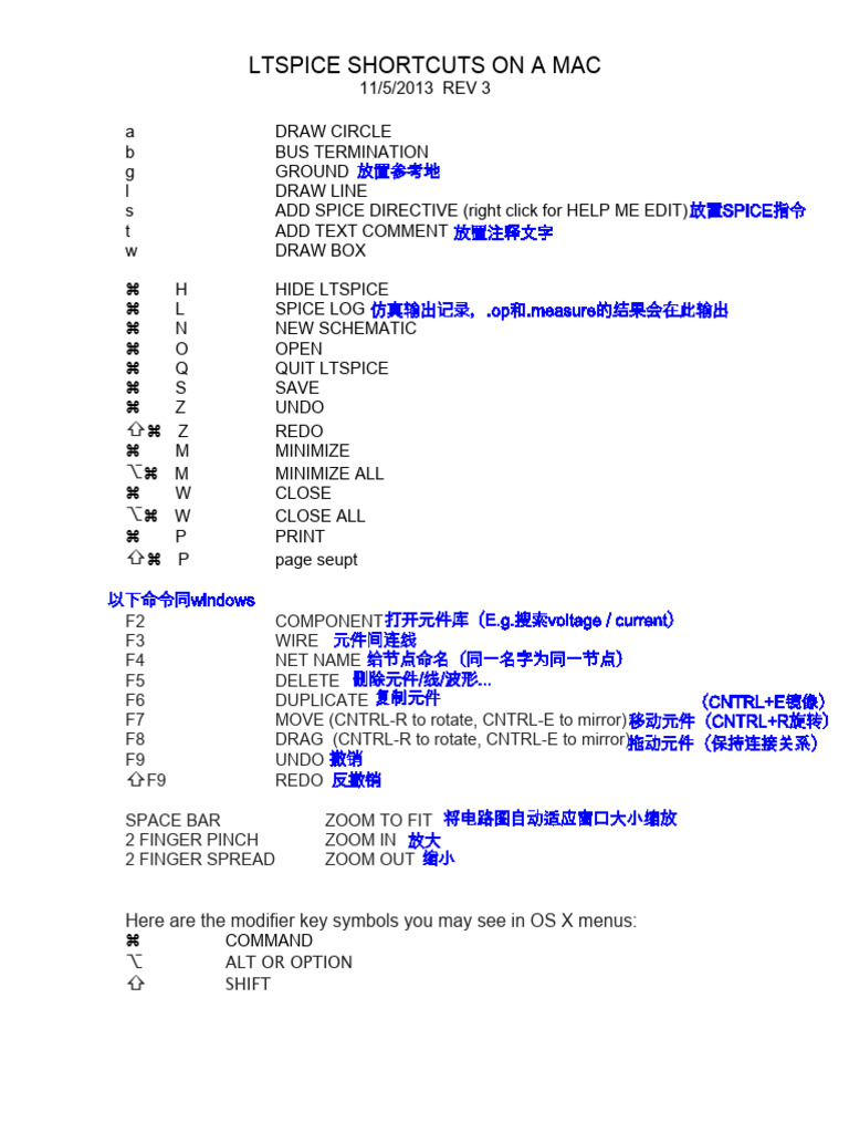 Mac LTSpice Shortcuts Guide | PDF