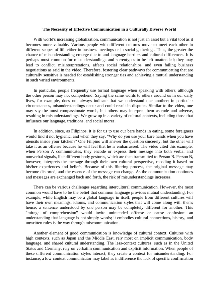 Effective Communication in Diverse Cultures | PDF | Communication ...
