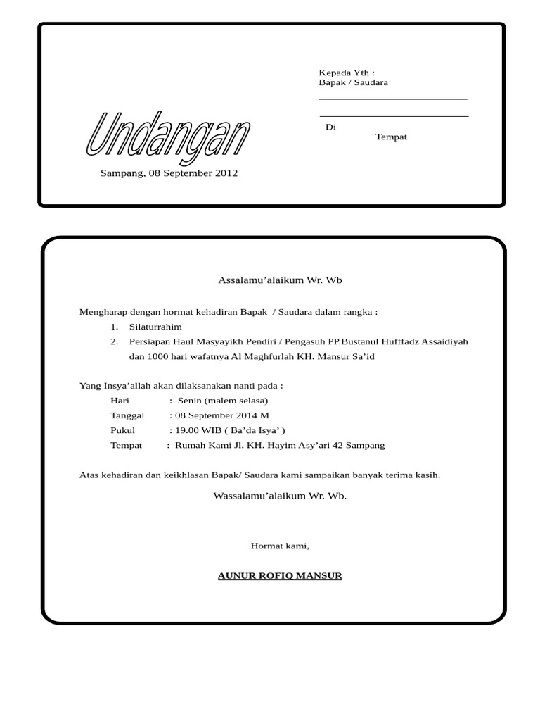 Undangan Haul KH. Mansur Sa’id | PDF