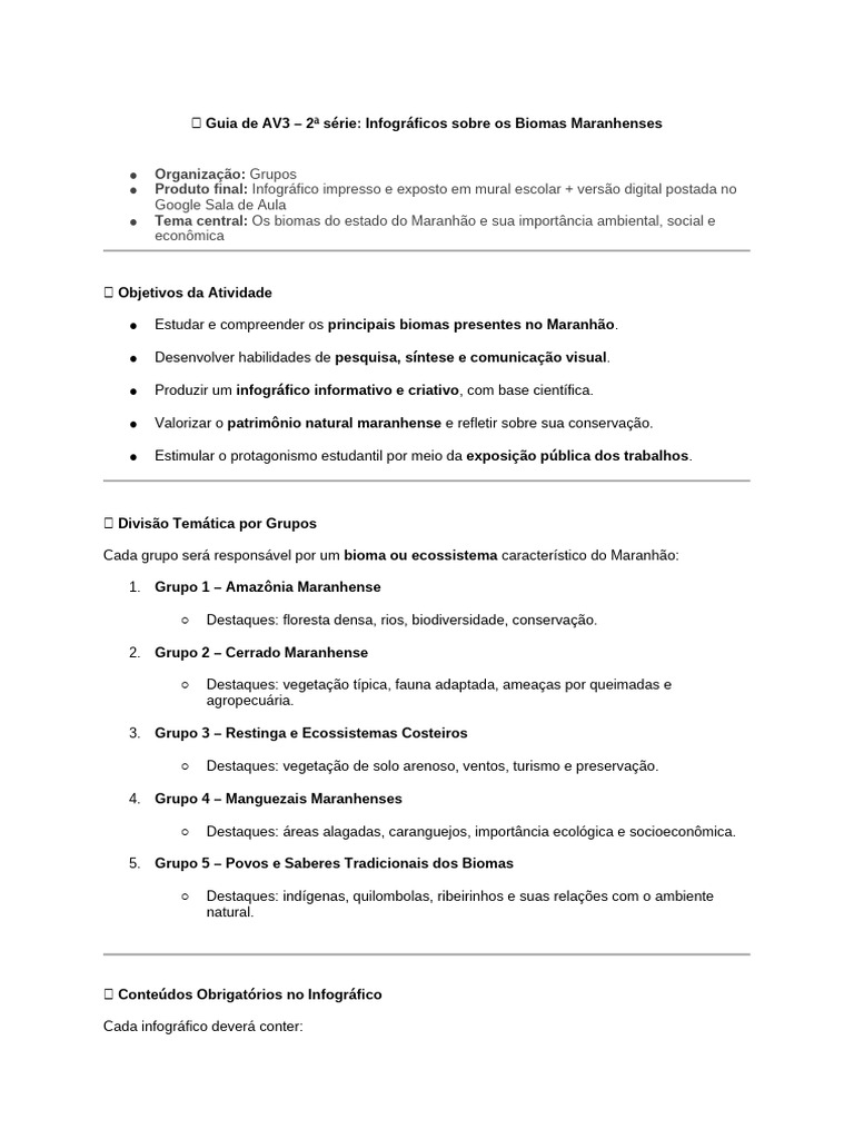 ? Guia de AV3 - 2 Série - Infográficos Sobre Os Biomas Maranhenses | PDF | Infográficos | Ecologia