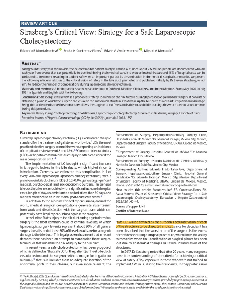 Strasberg's Critical View for Safe Surgery | PDF | Gallbladder | Liver