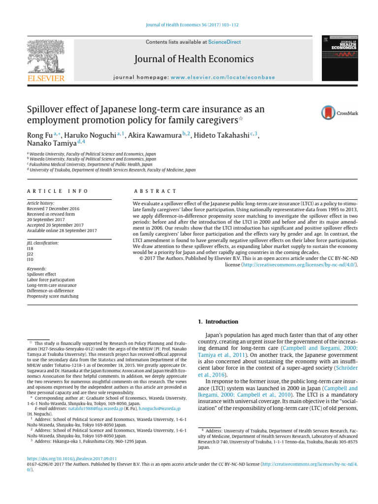 Spillover Effect of Japanese Long-Term Care Insurance As An Employment ...