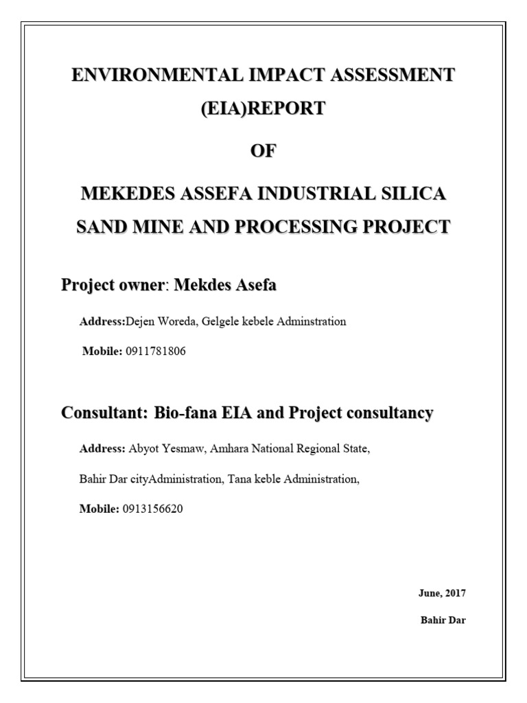EIA Mekdes SilicaSand Mining Final 2009 | PDF | Environmental Impact Assessment | Policy