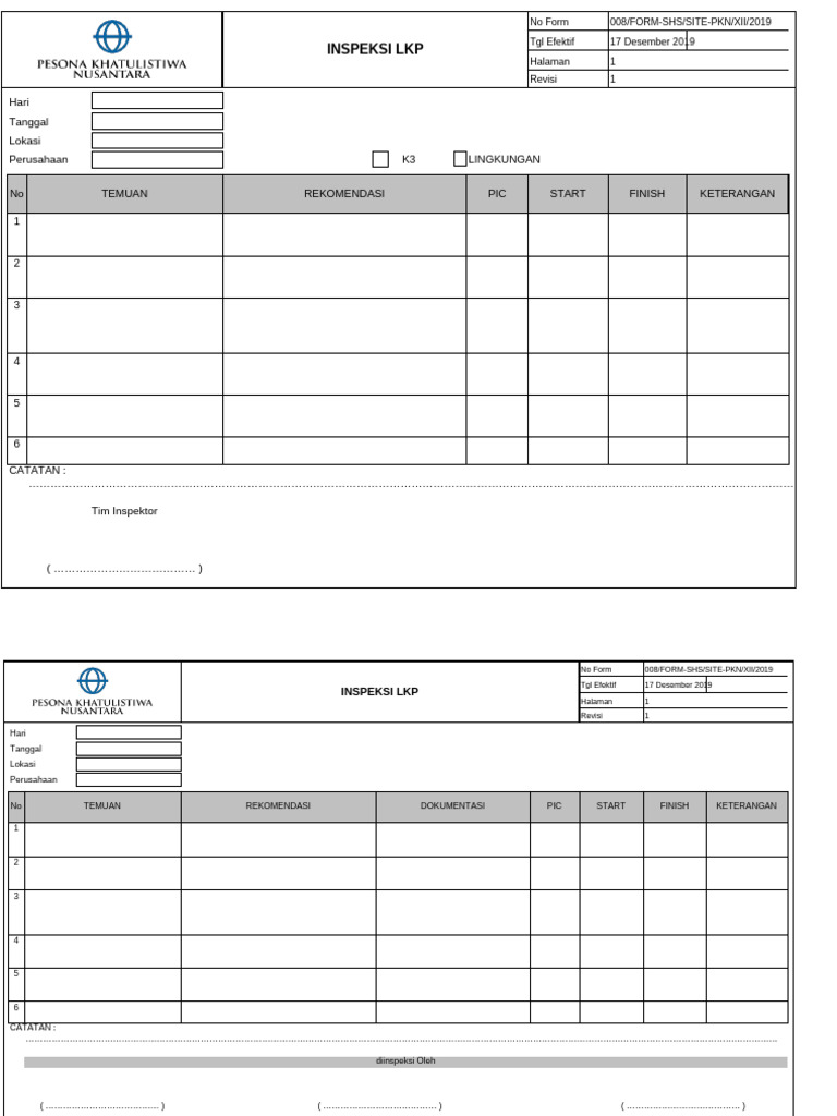 FORM-008 Inspeksi LK3 | PDF