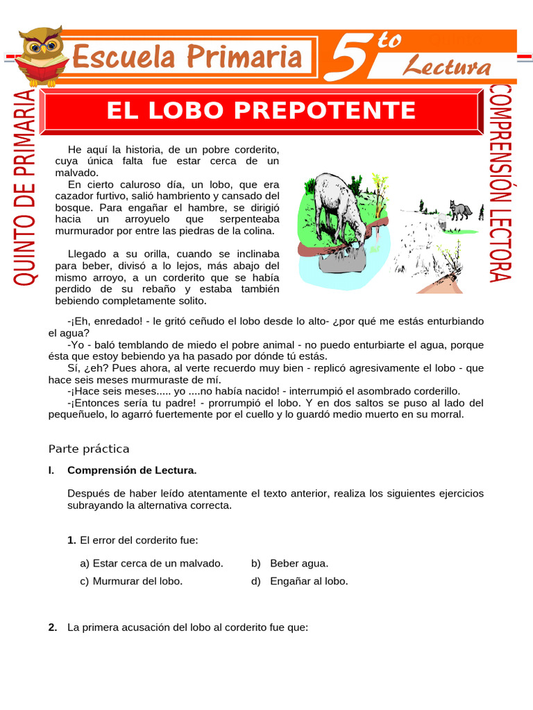 El Lobo Prepotente para Quinto Grado de Primaria | PDF