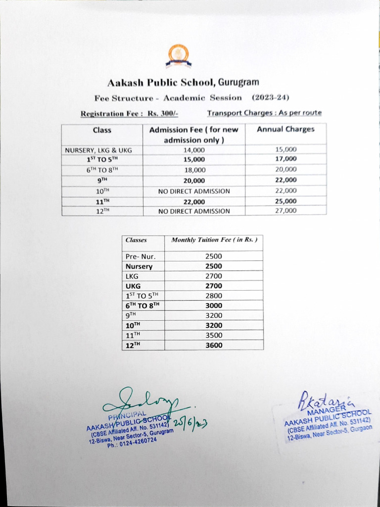 Fee Structure 2023 24 | PDF