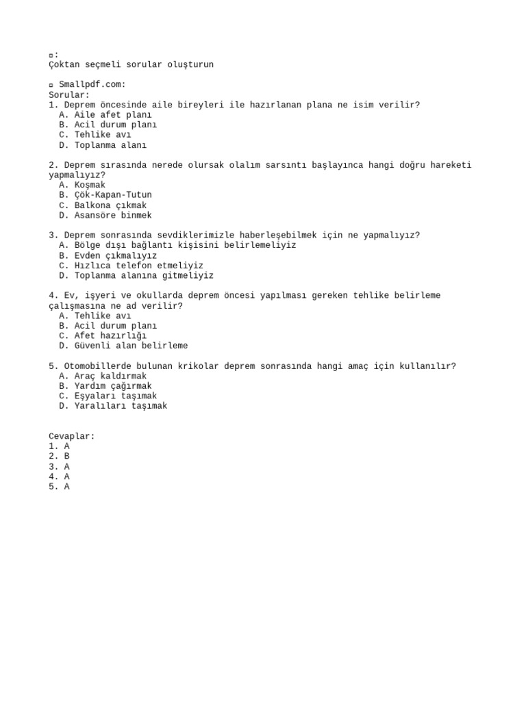 Deprem Eğitimi (1) Generate-Quiz | PDF