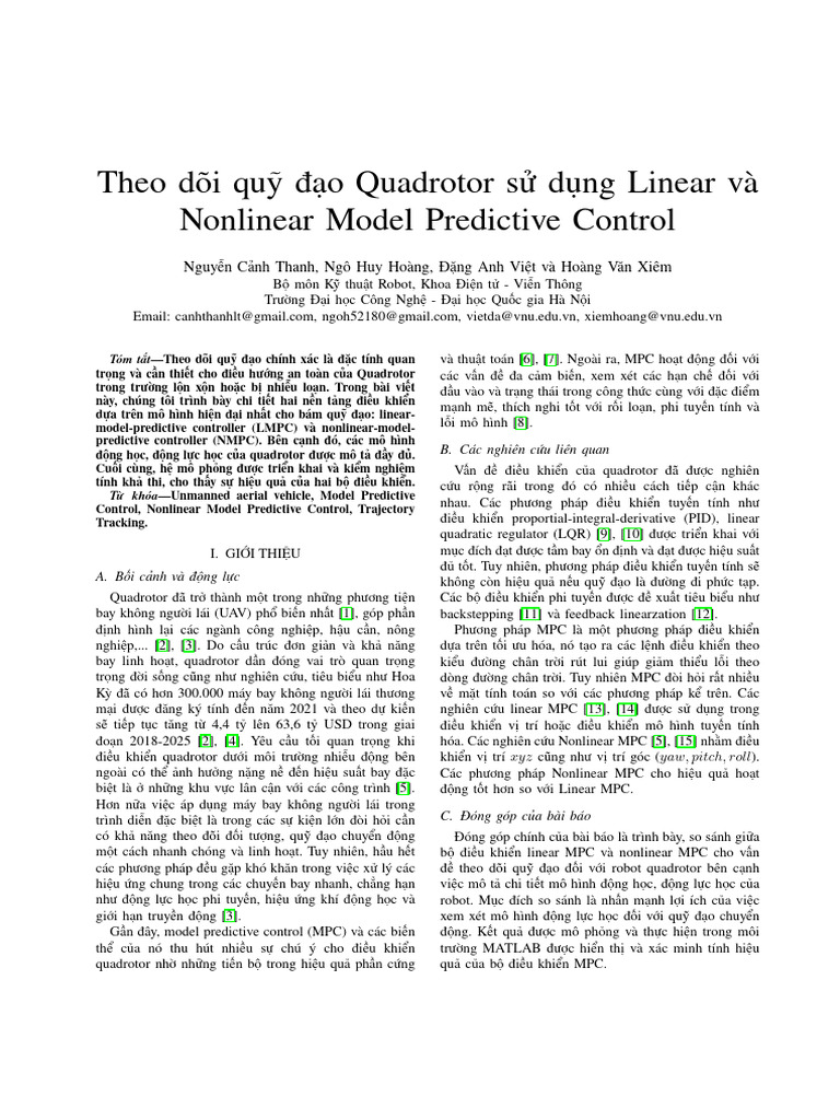 Theo Dõi Qu Đ o Quadrotor S D NG Linear Và Nonlinear Model Predictive Control | PDF