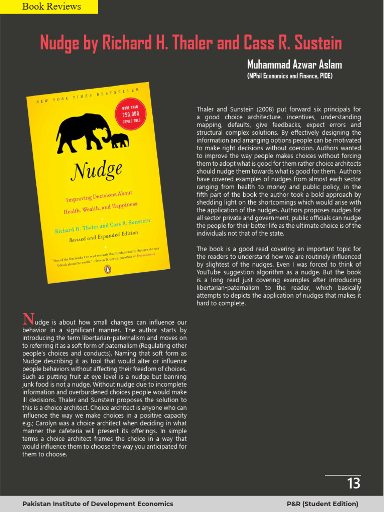 Par Vol3i1 04 Nudge by Richard H Thaler and Class R Sunstein | PDF ...