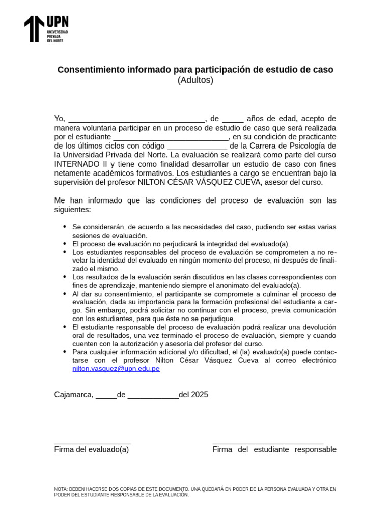 CONSENTIMIENTO INFORMADO - Estudio de Caso | PDF