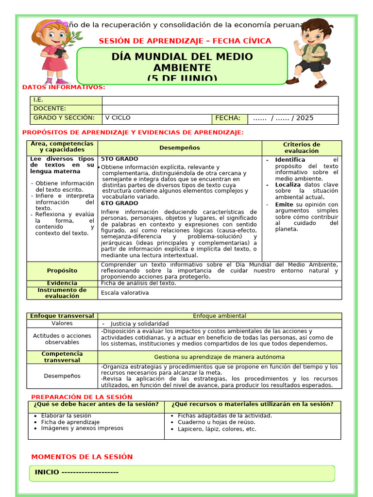 Ses-Juev-Fecha Cívica-Día Mundial Del Medio Ambiente - Único Contacto ...