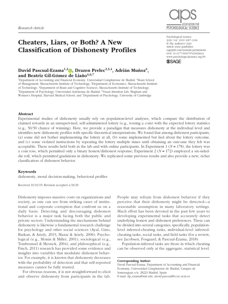 Cheaters, Liars, or Both? A New | PDF | Dishonesty | Experiment