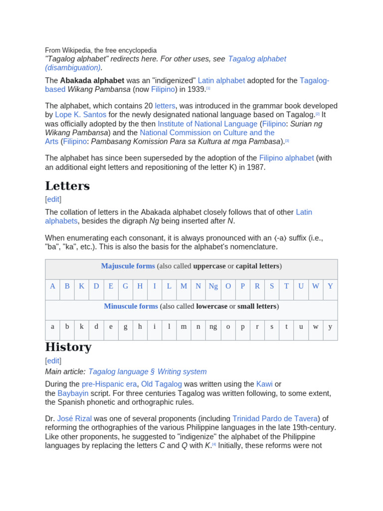 From Wikipedia-Alpabetong Tagalog | PDF | Latin Script | Philippines