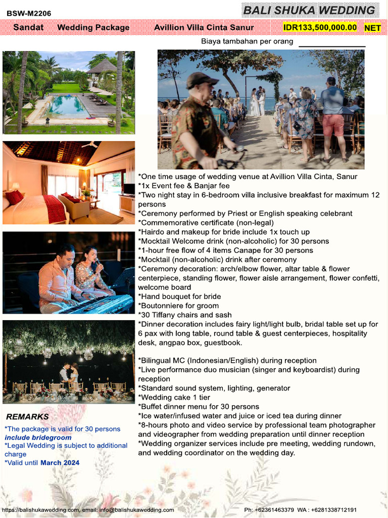 Avillion Villa Cinta Bali Wedding Package 30 Pax | PDF