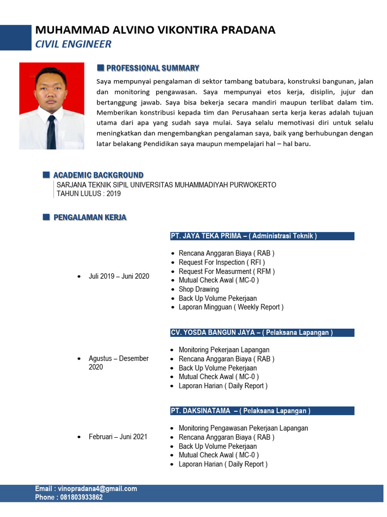 Curriculum Vitae of Muhammad Alvino Vikontira Pradana | PDF