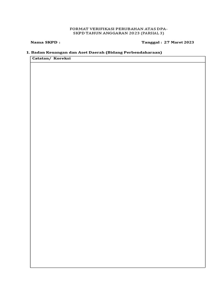Verifikasi Perubahan DPA-SKPD 2023 | PDF