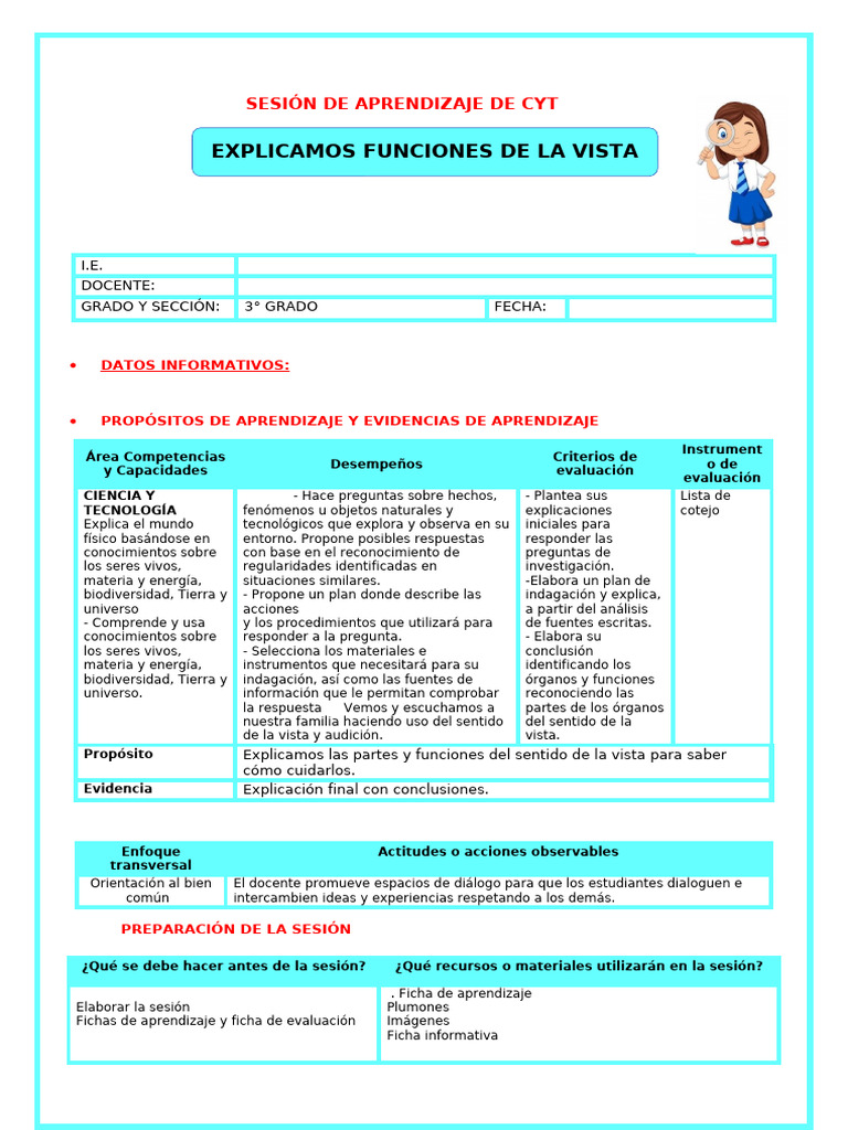 3° U1 S1-Ses. Jueves Cyt Sentido Vista | PDF | Evaluación | Aprendizaje